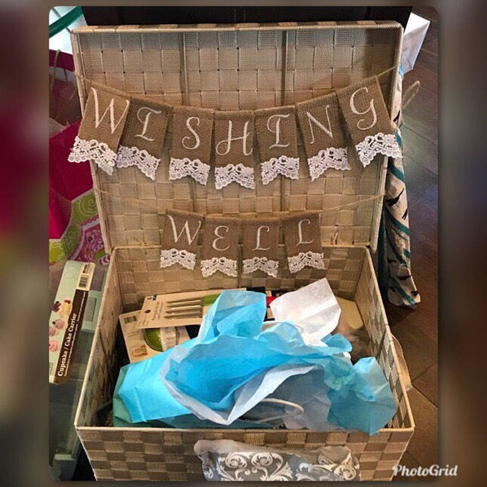 Burlap Wishing Well Banner Burlap Lace Wishing Well Shabby - Etsy