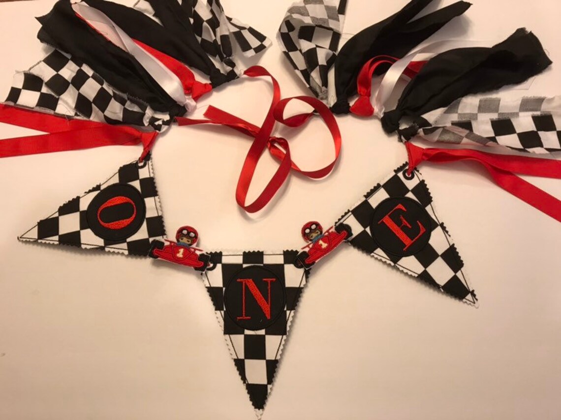 Race Car Baby Boy First Birthday Banner Racing Flag Banner | Etsy