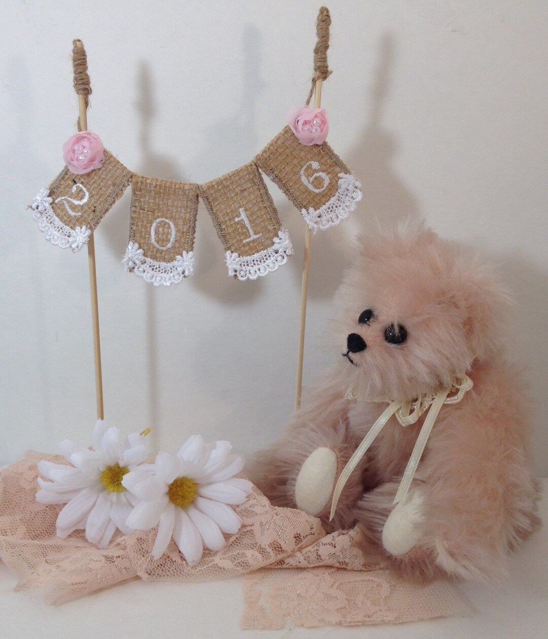 Custom Embroidered Burlap Graduation Cake Banner, Shabby Chic Cake ...