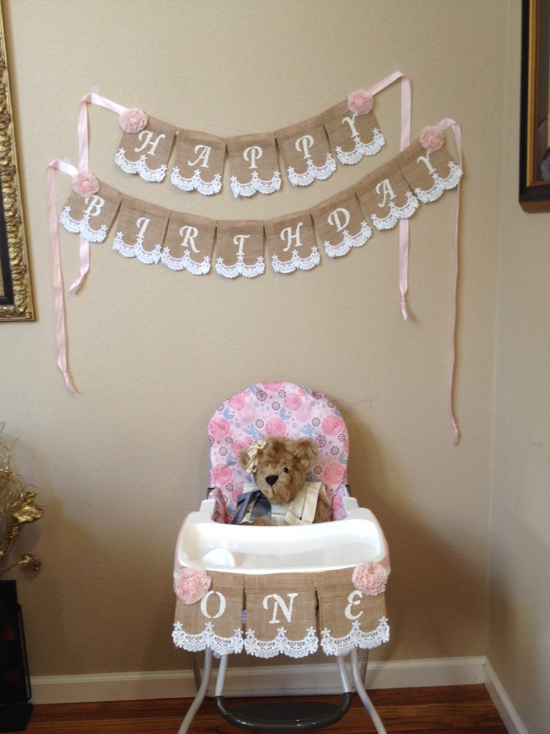 First Birthday Burlap Lace Package Happy Birthday First - Etsy