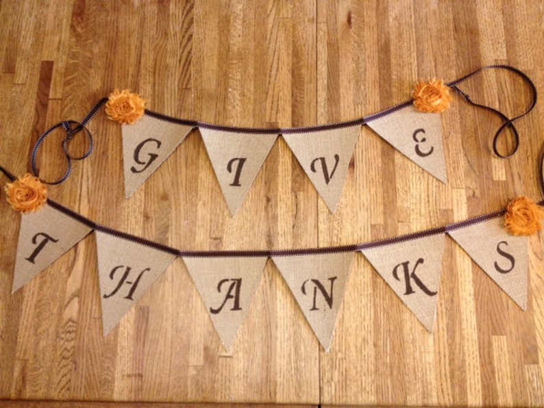 Give Thanks Burlap Banner Thanksgiving Fall Holiday banner | Etsy