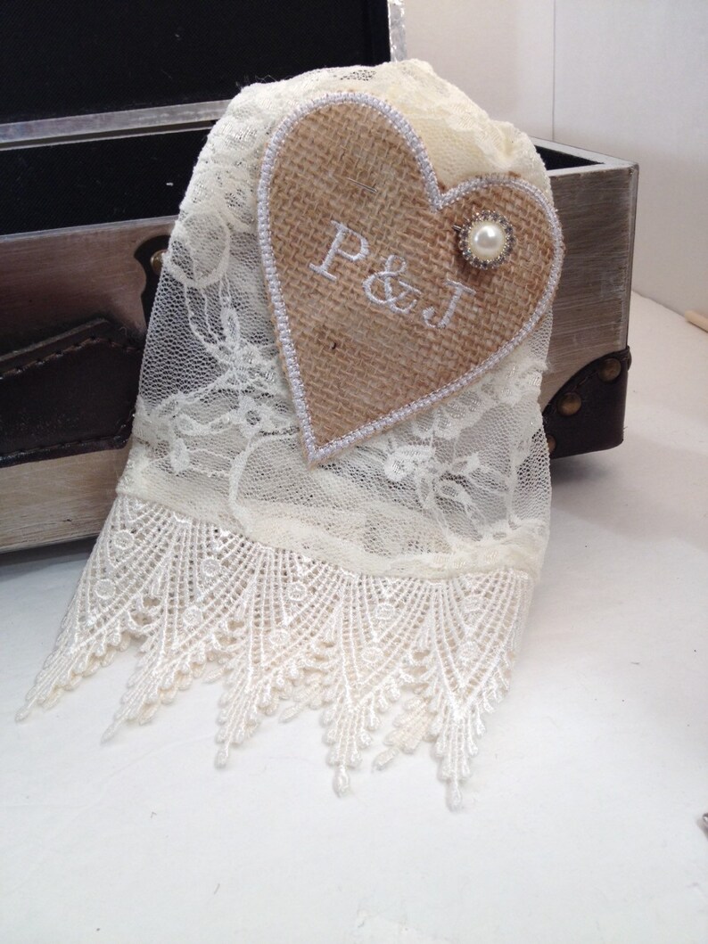 Card Box Burlap Monogrammed Heart; Card Box Decoration, Burlap, Lace ...