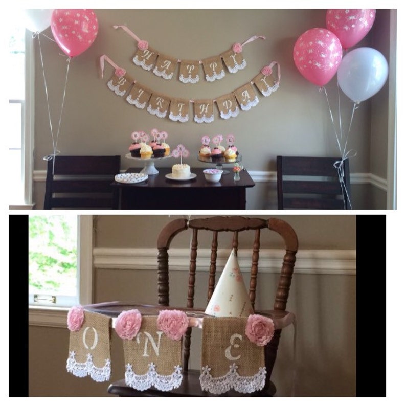 First Birthday Burlap Lace Package, Happy Birthday, First Birthday ...