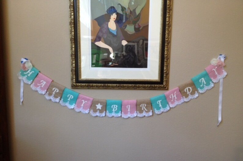 Happy Birthday Banner Shabby Chic Burlap Lace Burlap - Etsy