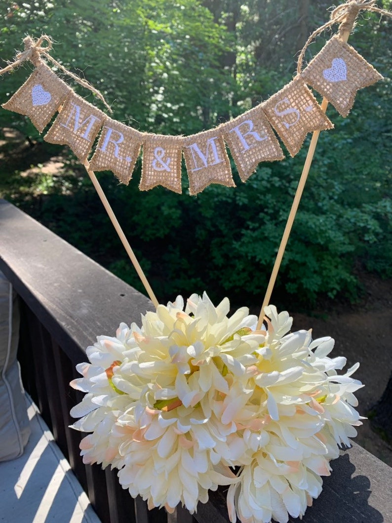 Mr Mrs Burlap Cake Banner Shabby Chic Cake Topper Wedding - Etsy