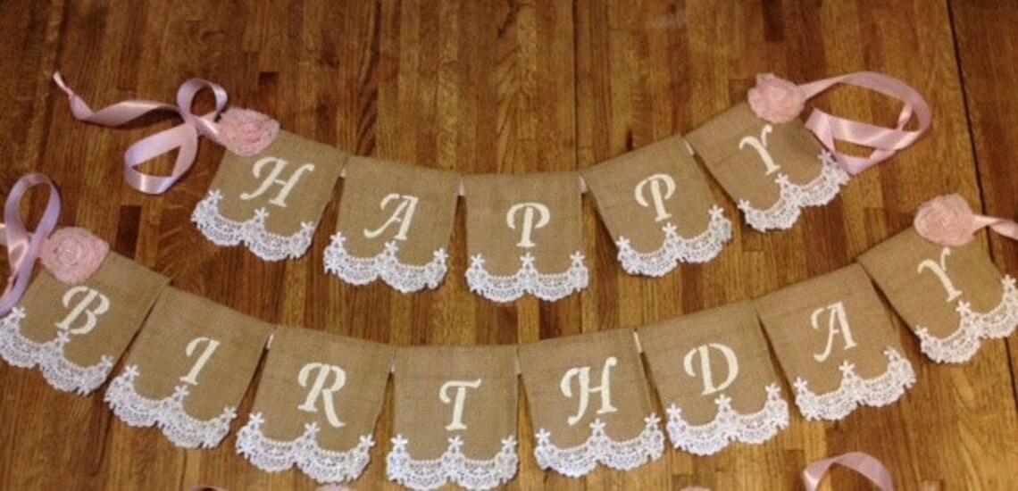 Happy Birthday Banner, Shabby Chic, Burlap, Lace, Burlap Banner - Etsy