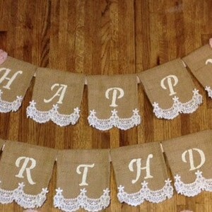 Happy Birthday Banner, Shabby Chic, Burlap, Lace, Burlap Banner - Etsy