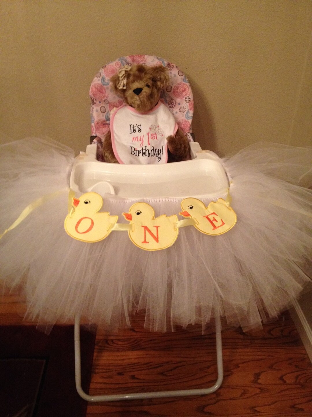 Yellow Duck Banner With High Chair Tutu, Baby's First Birthday High ...
