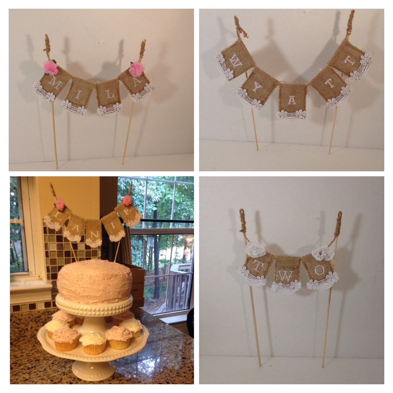 Custom Embroidered Burlap Graduation Cake Banner Shabby Chic - Etsy