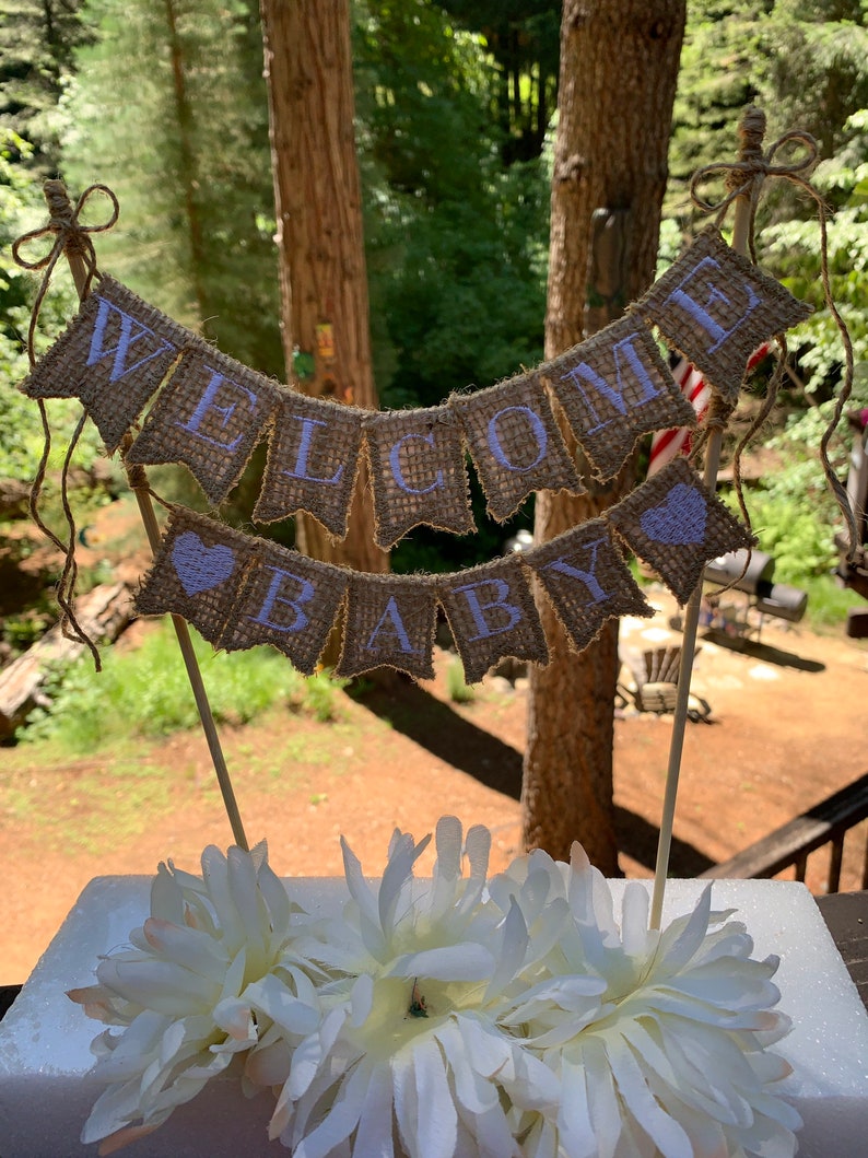 Welcome Baby Burlap Cake Banner shabby chic cake topper baby | Etsy