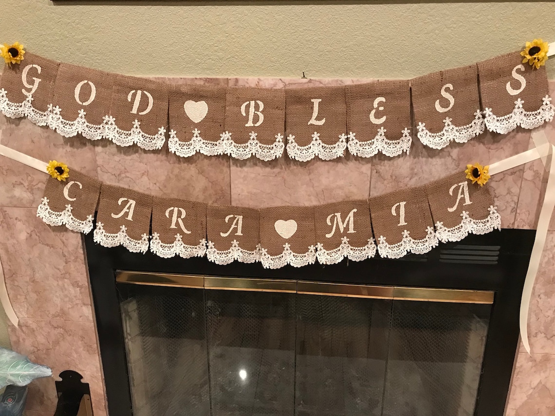 God Bless Burlap Lace Name Banners Baptism Personalized | Etsy