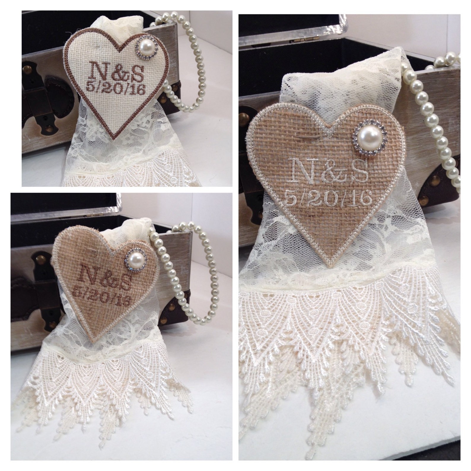 Card Box Burlap Monogrammed Heart; Card Box Decoration, Burlap, Lace ...