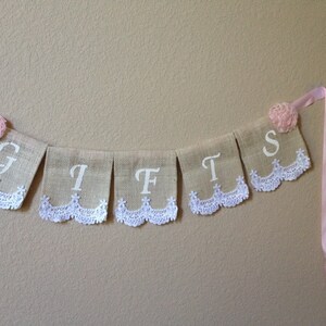 Gifts Burlap Lace Banner, Wedding Decor, Bridal Shower Gift, Shabby ...