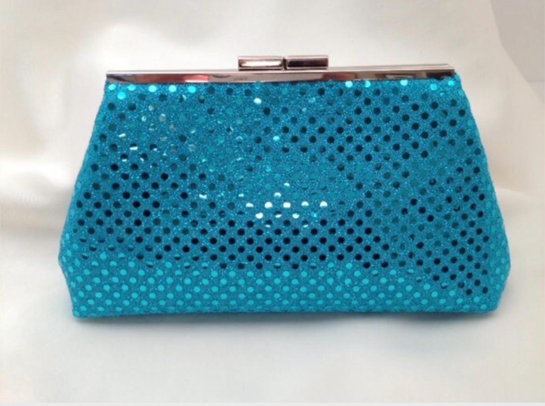 Turquoise Sequin Disco Ball Clutch Purse With Silver Tone Finish Snap ...