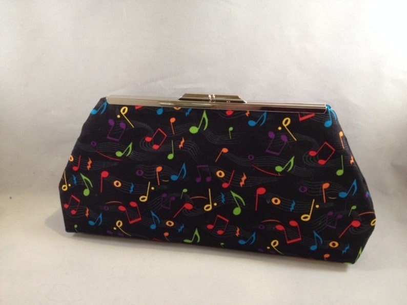 Colorful Music Note Print Clutch Purse With Gold Tone Finish Snap Close ...
