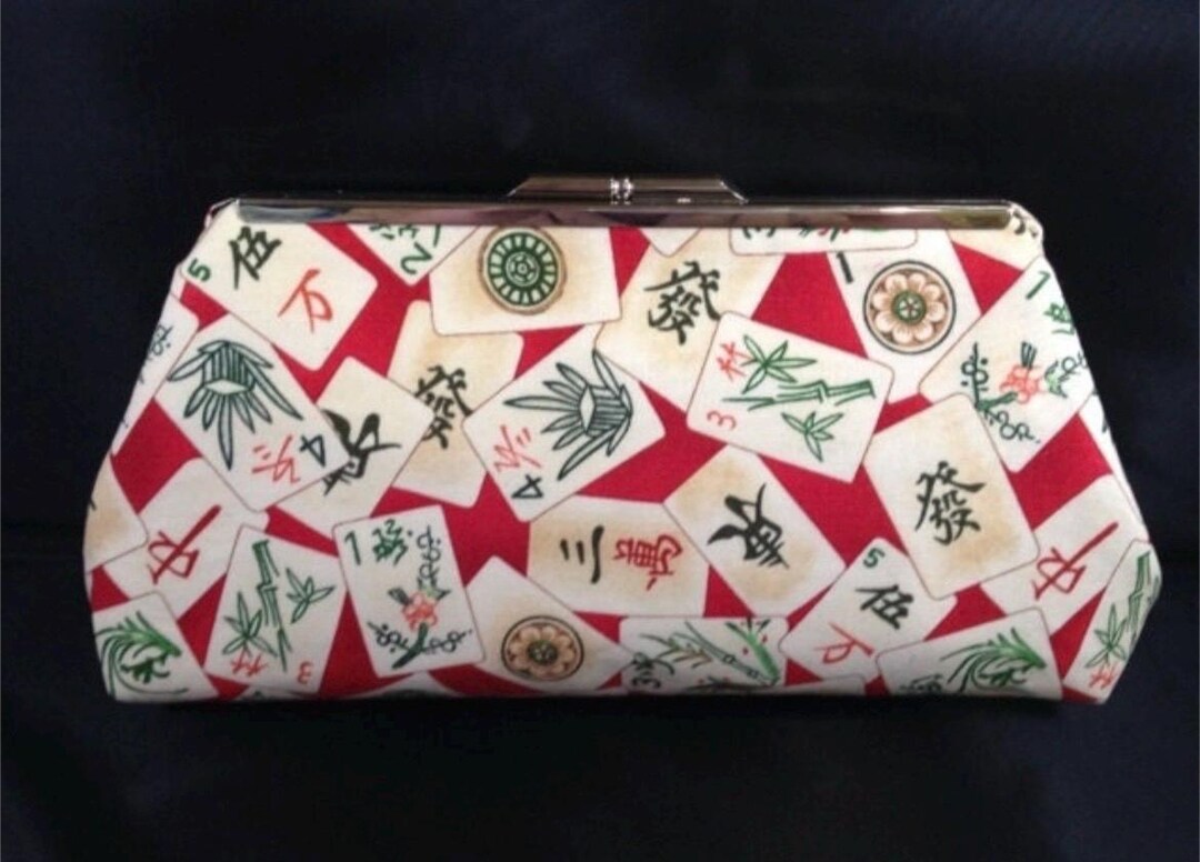 Mahjong Cotton Clutch Purse With Gold Tone Finish Snap Close Frame, Mah ...
