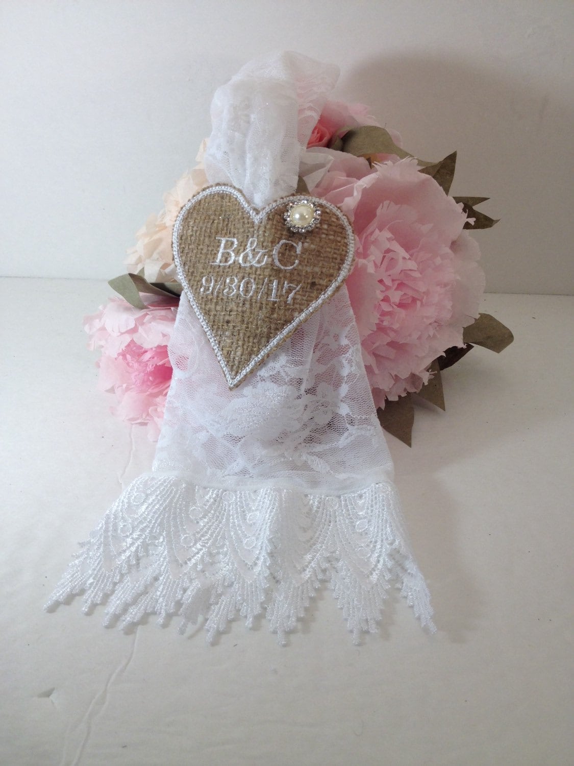 Monogrammed Bride and Groom embroidered heart Suitcase Decor | Etsy