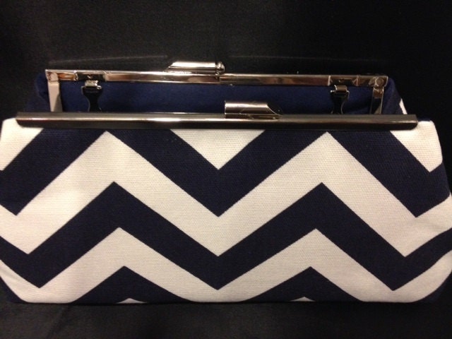 Navy Blue and White Chevron Clutch Purse With Nickel/silver Finish Snap ...