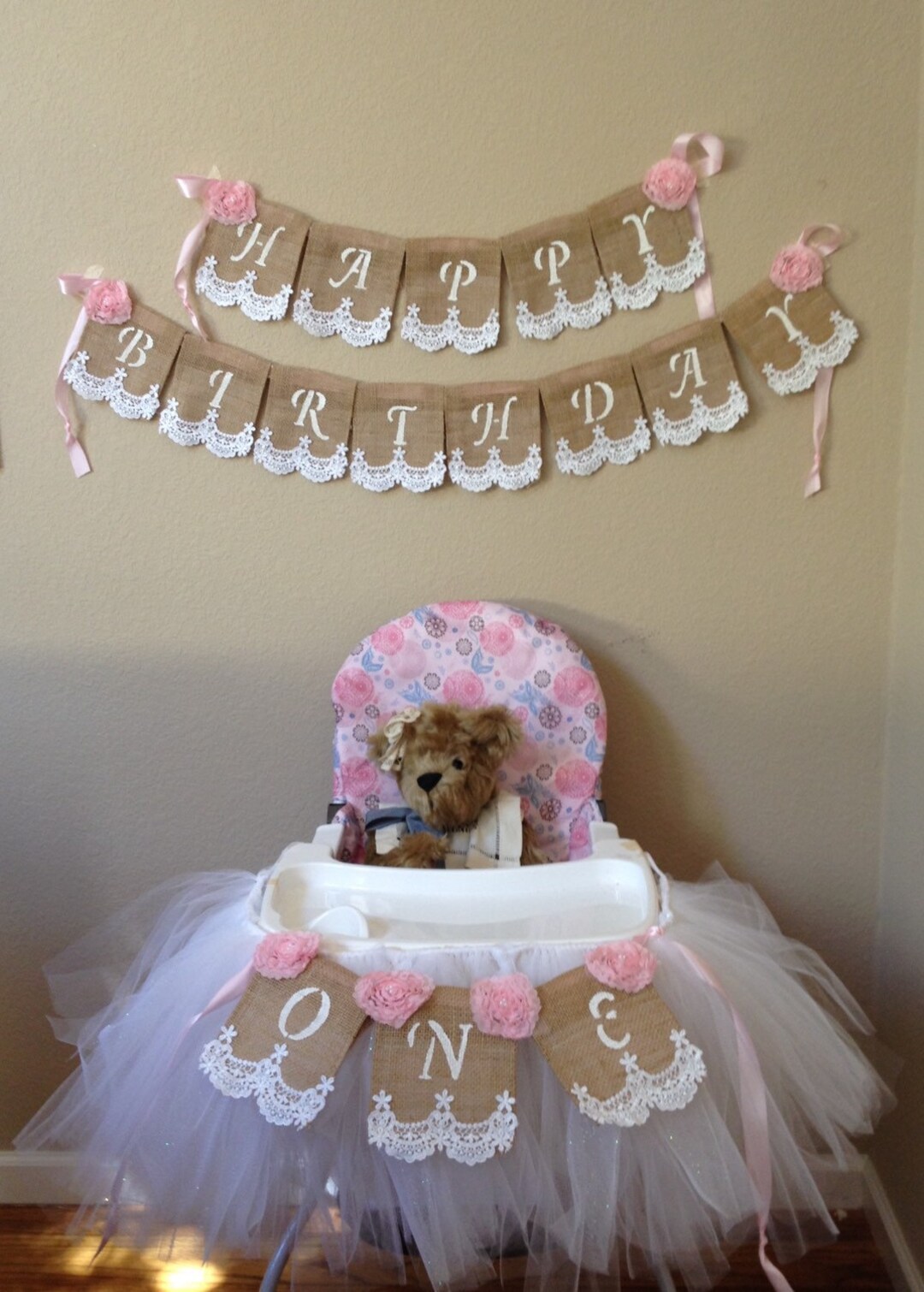 Happy Birthday Burlap Lace Package, High Chair Tutu, Happy Birthday ...