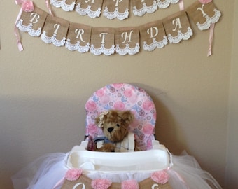 Happy Birthday Banner Shabby Chic Burlap Lace Burlap | Etsy