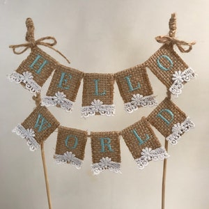 Welcome Baby Burlap Cake Banner, Shabby Chic Cake Topper, Baby Shower ...
