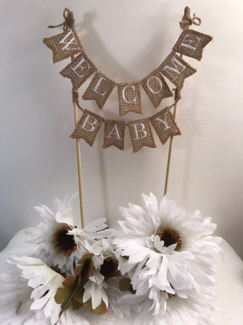 Welcome Baby Burlap Cake Banner shabby chic cake topper baby | Etsy