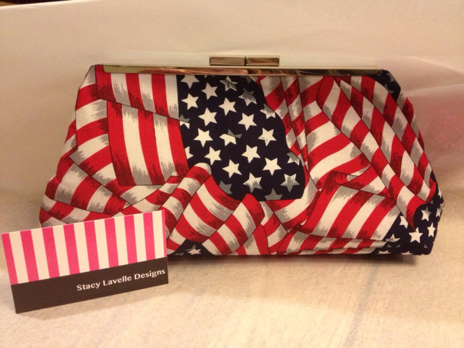 American Flag Patriotic Clutch Purse With Gold Tone Finish - Etsy