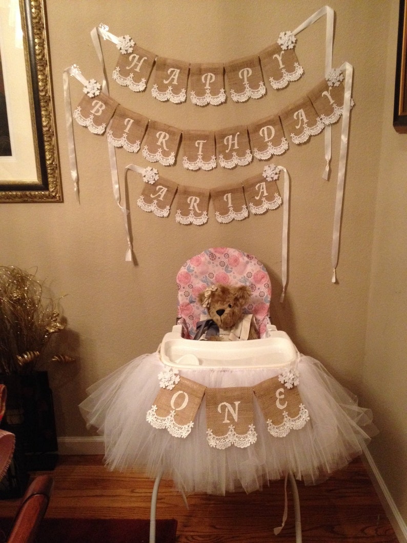 First Birthday Burlap Lace Package Happy Birthday First - Etsy