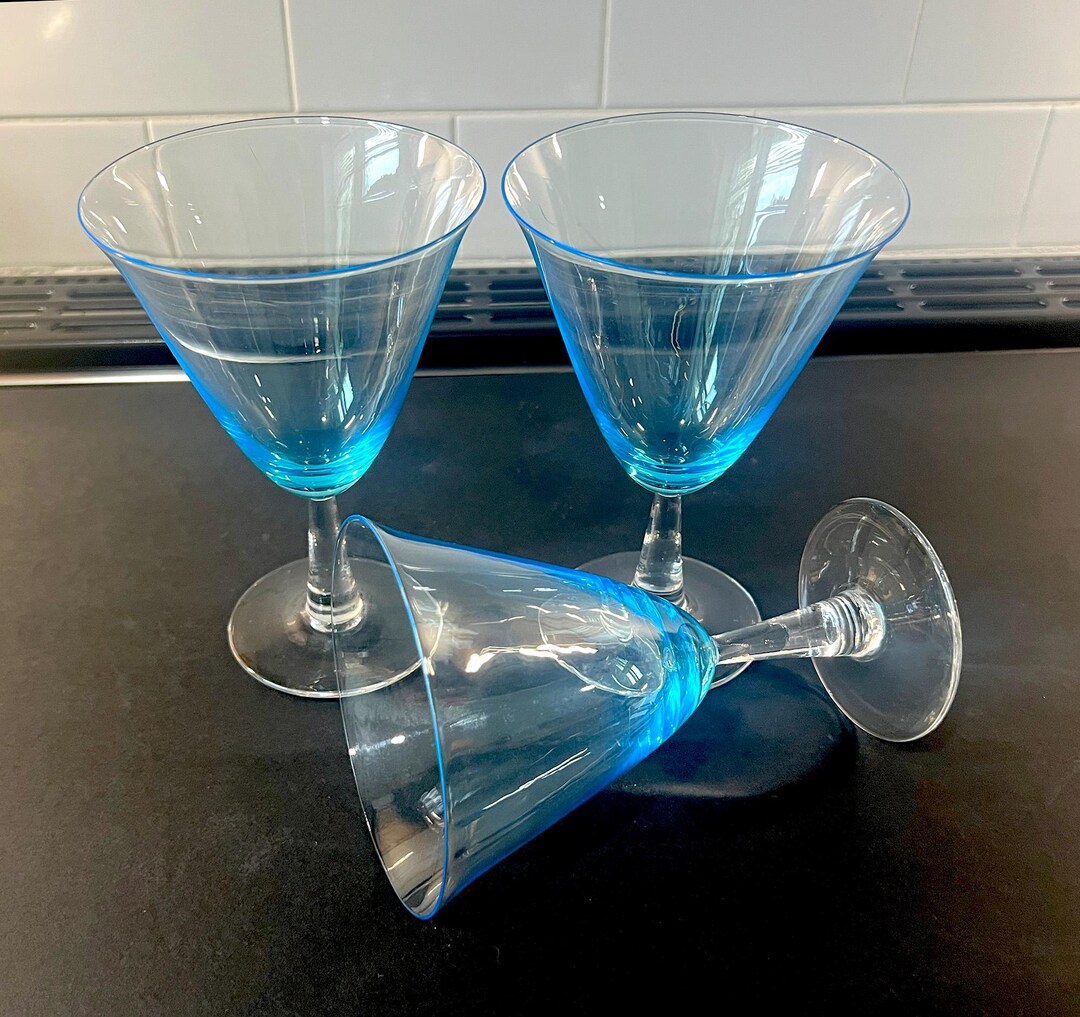 Vintage Bryce Cerulean Blue Wine Glasses, Set of 3, Mid-century Modern ...