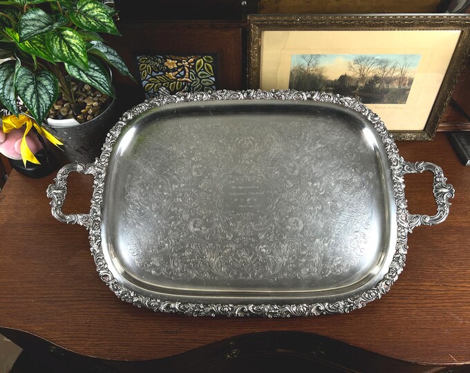 Gorham Large Silverplate Serving Tray With Feet "rococo" Pattern ...