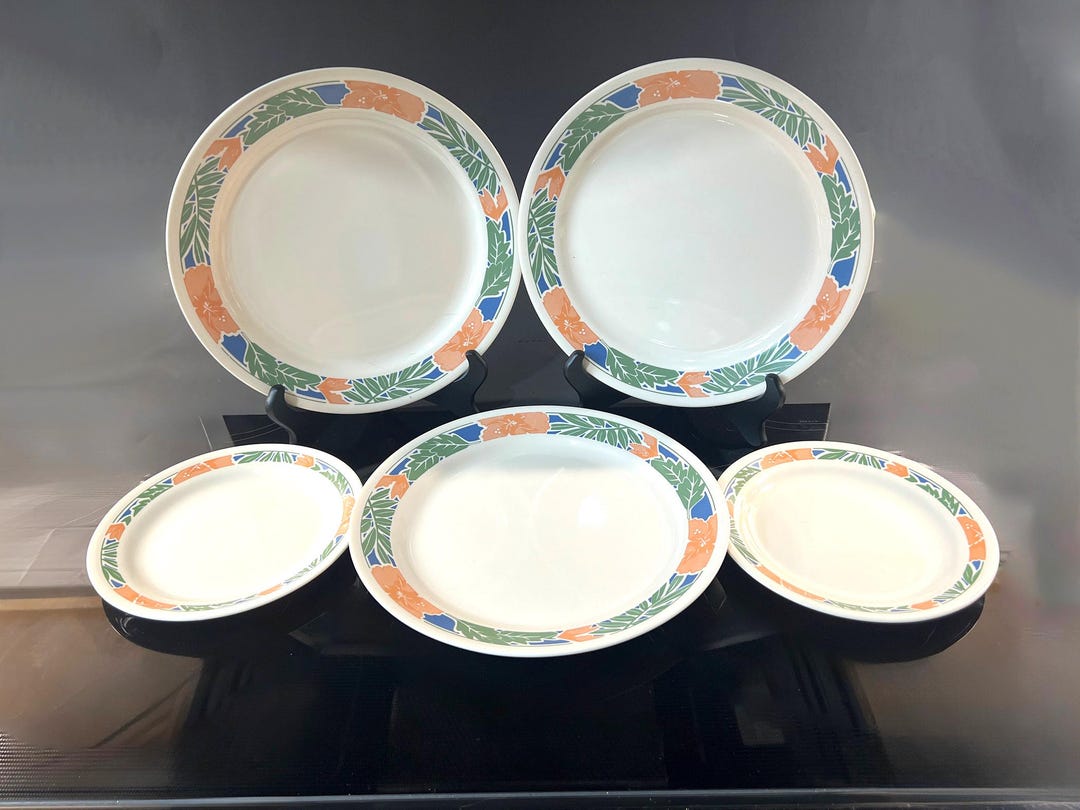 Corelle "hibiscus" Pattern 3 Dinner Plates and 2 Salad Plates, Tropical ...