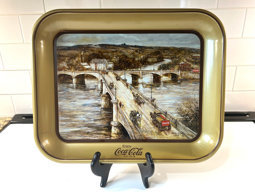 1984 Coca-cola Tin Tray, Zanesville Ohio Y Bridge, Art by Leslie Cope ...