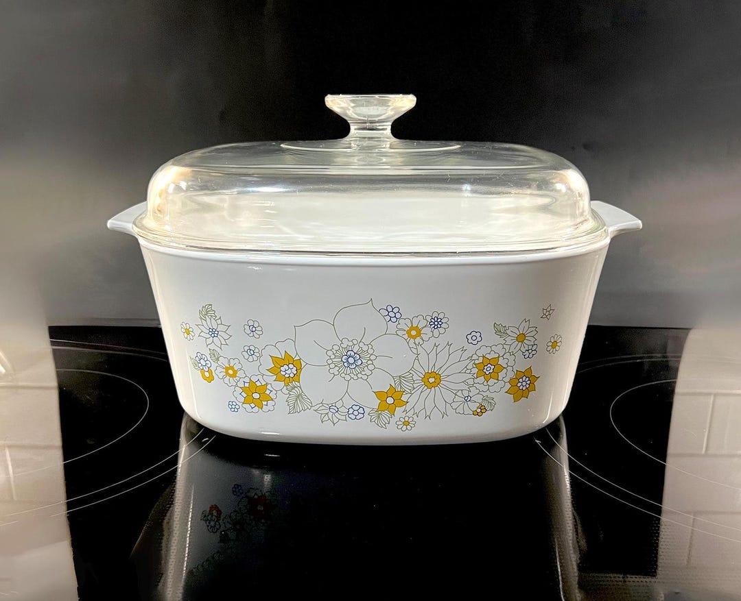 Corning Ware "floral Bouquet" Huge 5 Quart Square Casserole, Glass Lid ...