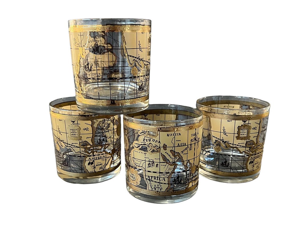 22K Gold "maps" Glasses by Cera, Set of 4, Circa 1980s - Etsy