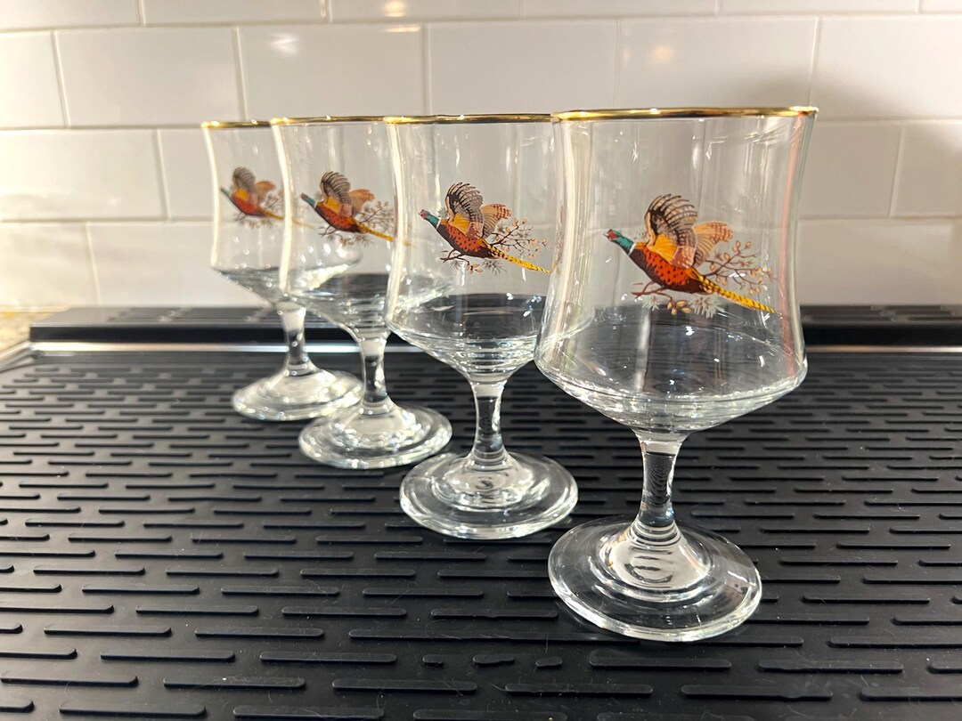4 MCM Pheasant Wine or Brandy Glasses, Colonial Pattern by Princess ...