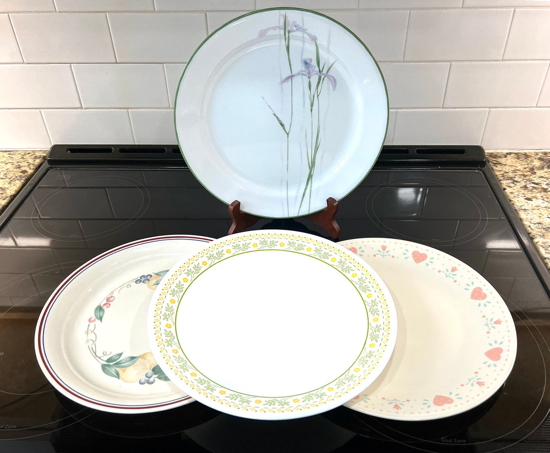 4 Corelle Dinner Plates in Shadow Iris, Abundance, Sunshine, & Forever ...