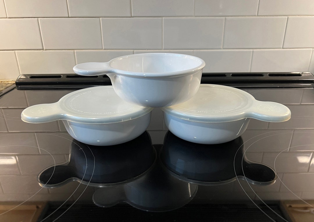 Set of 3 Corning Ware "grab-it Bowls," White Ceramic Soup Bowls With ...