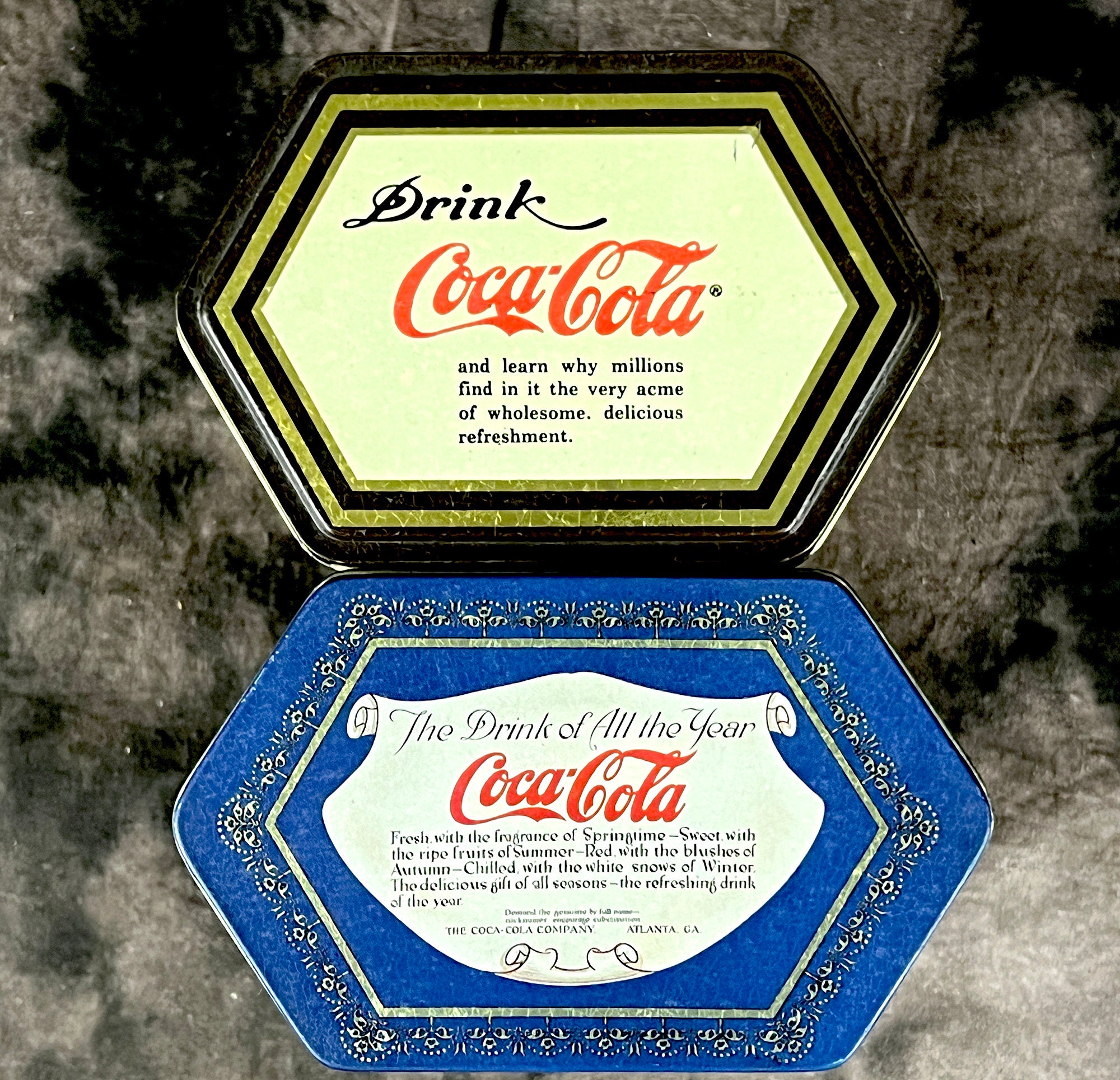 2 Vintage Retro Coca-cola Tins With 1890s Images Hexagonal - Etsy