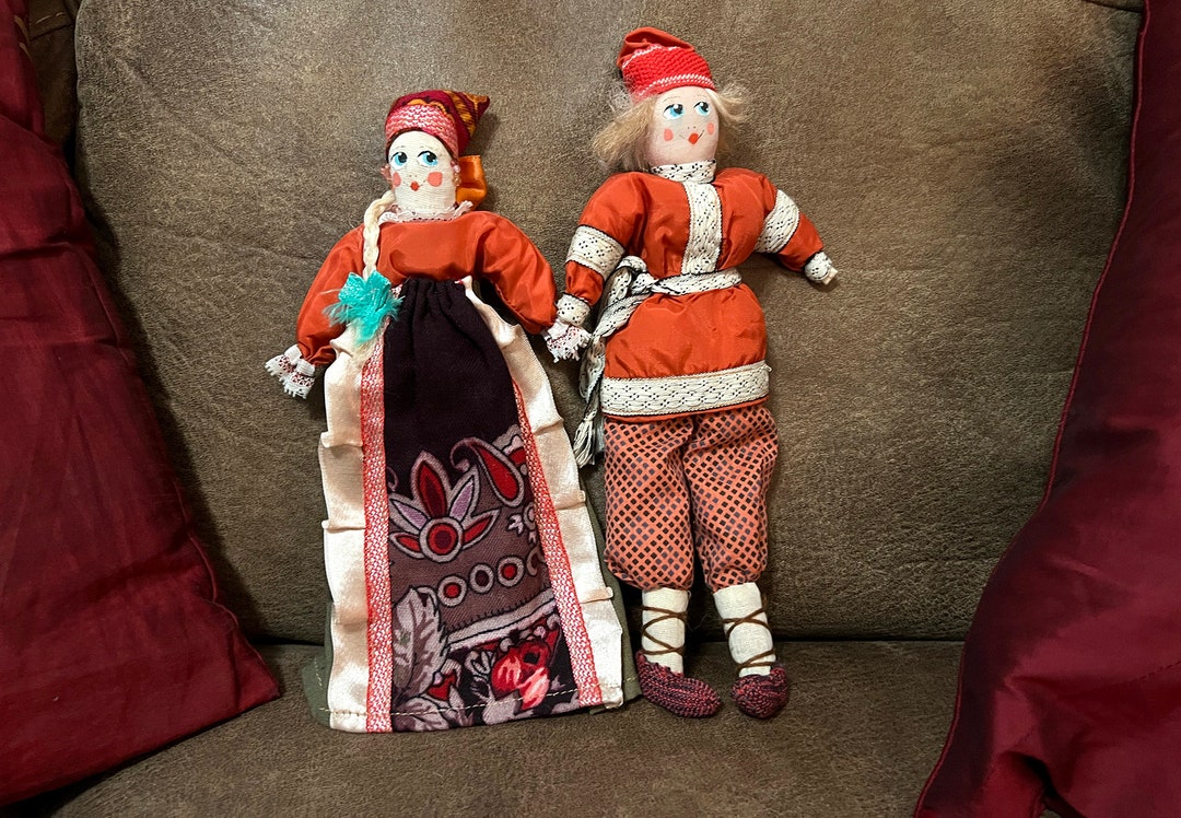 SALE 2 Vintage Russian Cloth Rag Dolls, Boy & Girl, Cossack Dolls ...