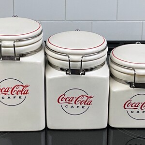 Retro 3-piece coca-cola Cafe Ceramic Canister Set With Locking Lids ...