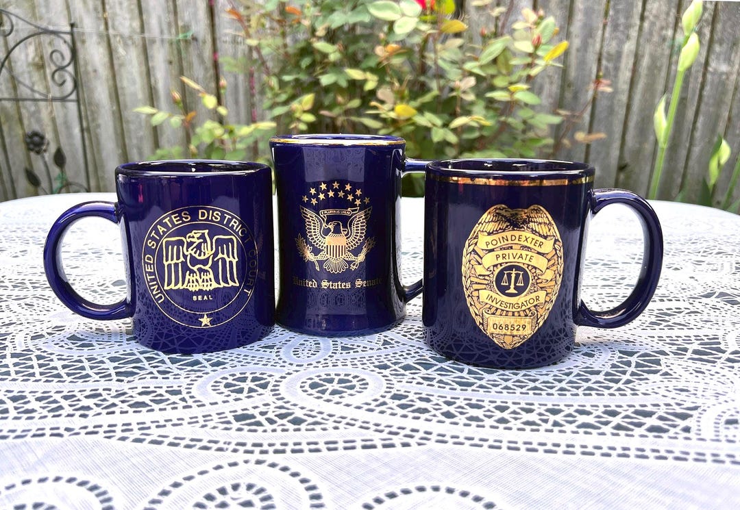 Vintage Cobalt Blue & Gold Government Mugs: U.S. Senate, Court, Private ...