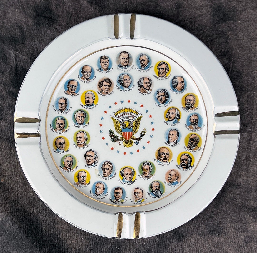Vintage Round Ashtray With Presidents' Portraits, From Washington to ...