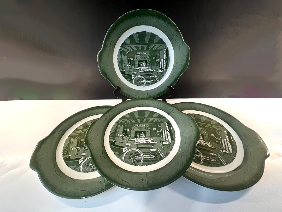 4 "colonial Homestead" Ceramic Dinner Plates With Handles by Royal ...