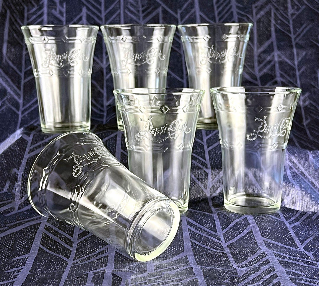 1973 Pepsi-cola Glasses, Clear Glass With Vintage Pepsi Design Embossed ...