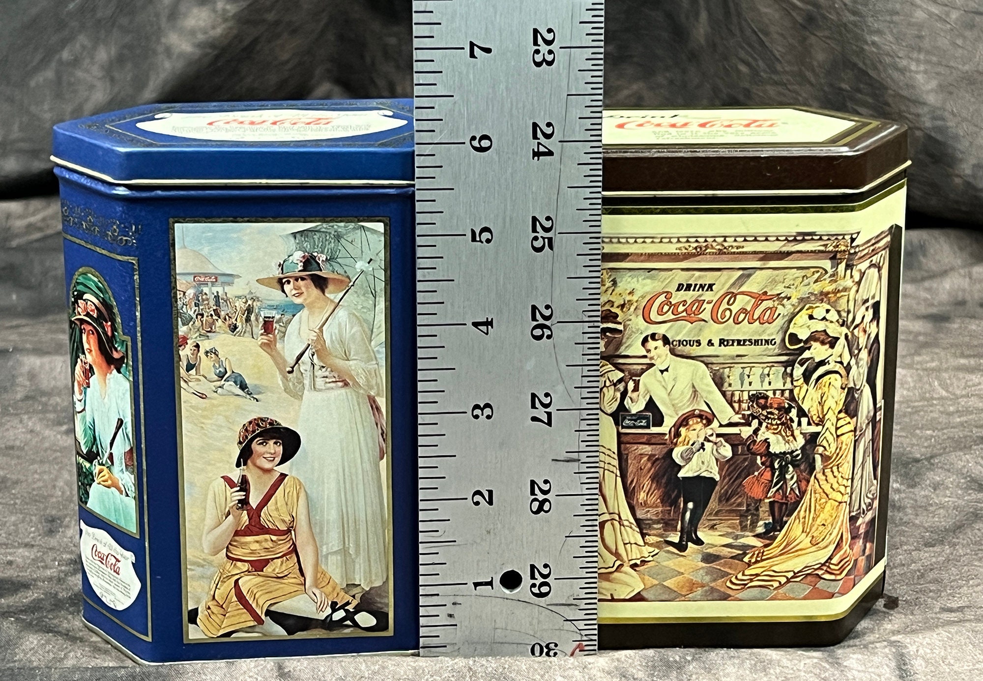 2 Vintage Retro Coca-cola Tins With 1890s Images Hexagonal - Etsy