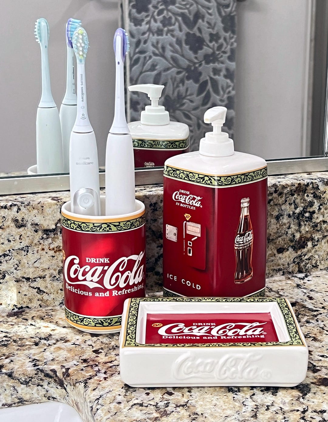 Vintage Coca-cola Ceramic Bathroom Set: Soap or Lotion Dispenser With ...
