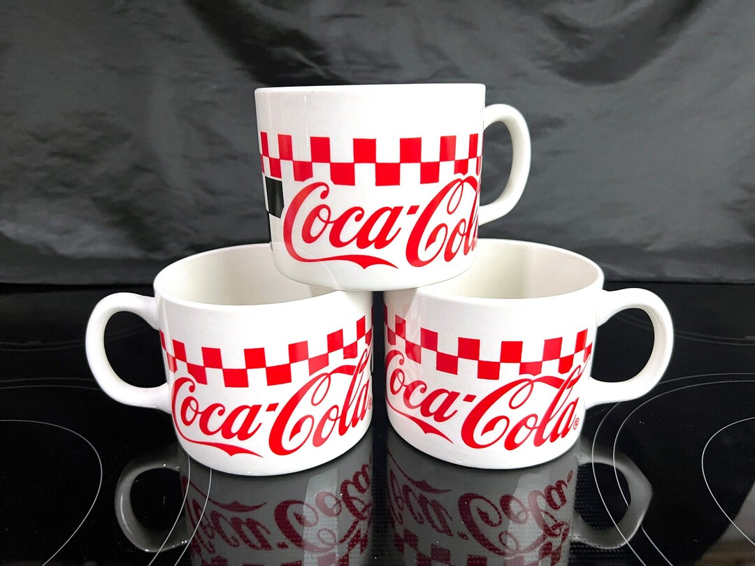 3 Ceramic Coca-cola Soup Mugs by Gibson, diner Red Logo, Red & Black ...