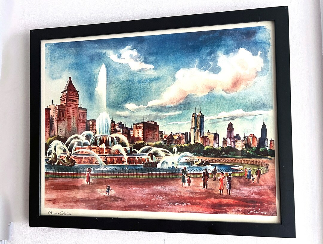 Art Print "chicago Skyline" Buckingham Fountain by Listed Artist Joseph ...