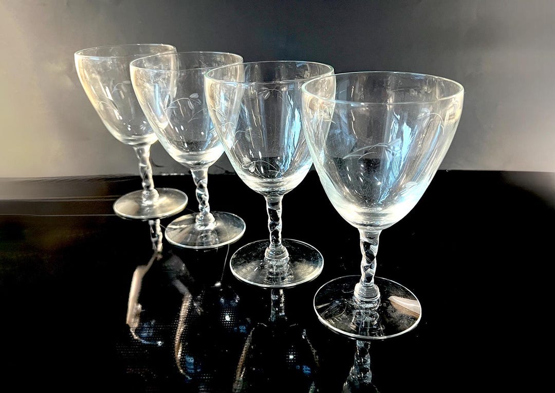 4 Vintage Crystal Wine Goblets: "minerva" by Susquehanna, Floral Design ...