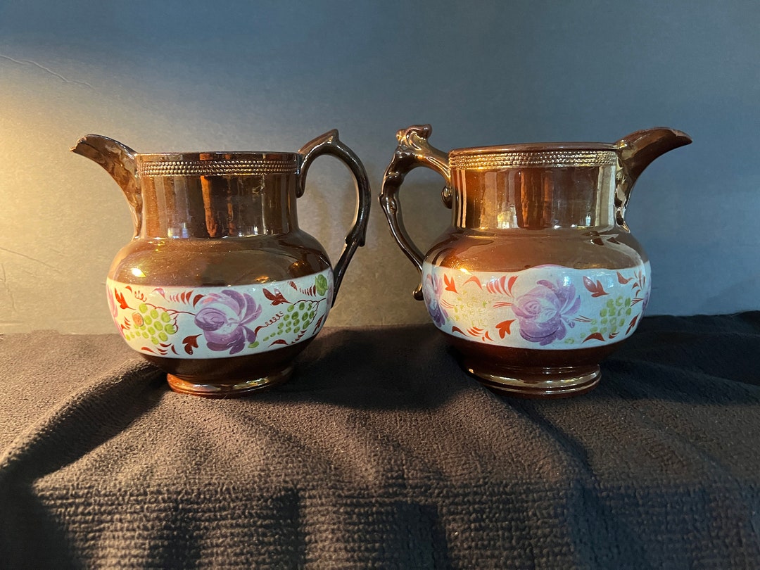 2 Antique Luster Ware/copper Luster Pitchers or Jugs, Staffordshire ...